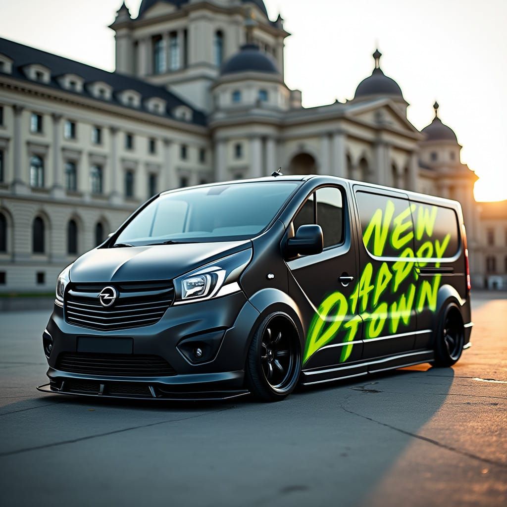 Customized Opel Vivaro Van Showcased in Front of R... - AI Art