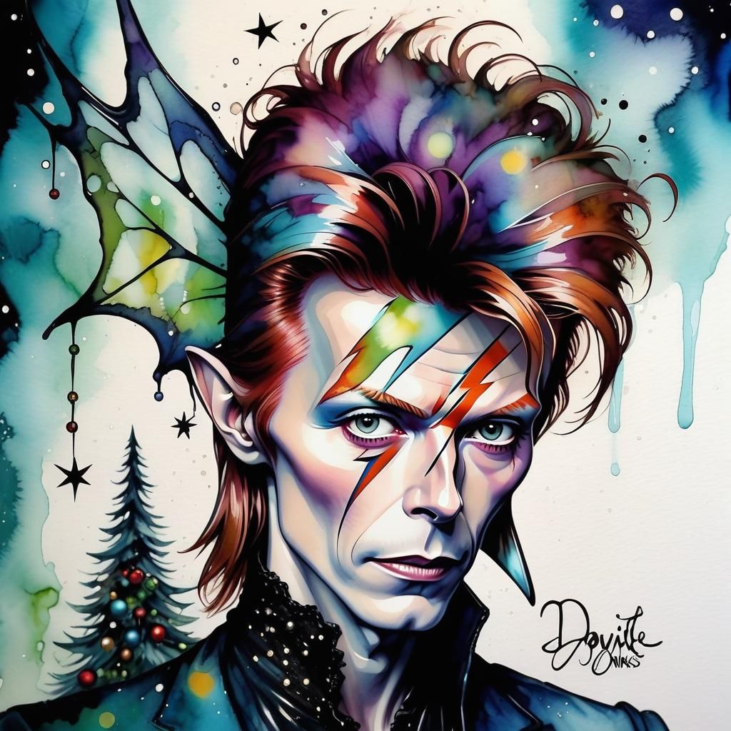 whimsical David Bowie Christmas alcohol inks whimsical the misfits ...