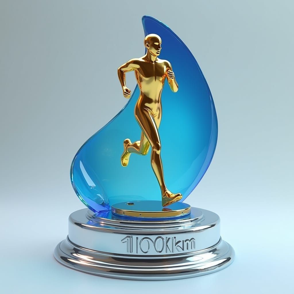 Sleek 100km Milestone Trophy in Polished Chrome an... - AI Art
