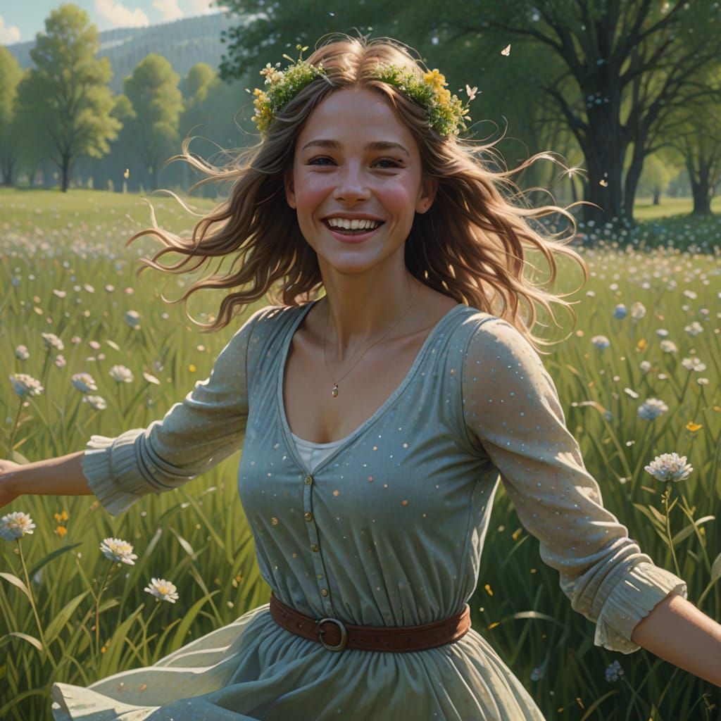 Vibrant Spring Dancer in a Serene Meadow - AI Art