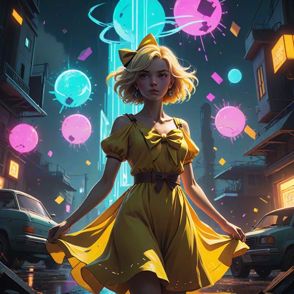 Sparkling Anime Goddess in Whimsical Explosion - AI Art