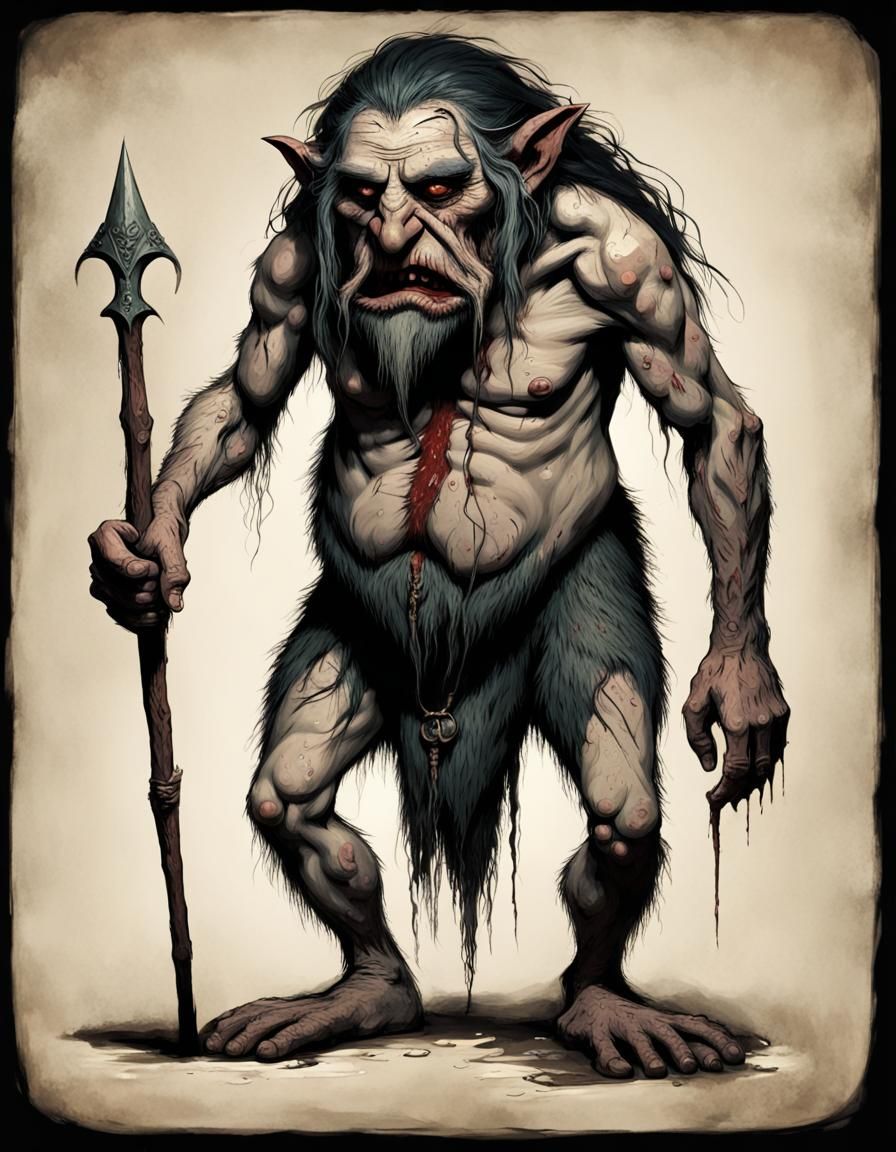 A frightening primitive hunched dangerous art deco gothic full body ...