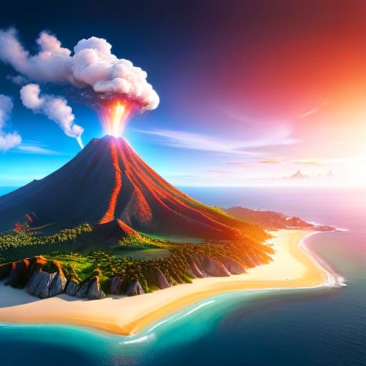 Volcano on a tropical island - AI Generated Artwork - NightCafe Creator