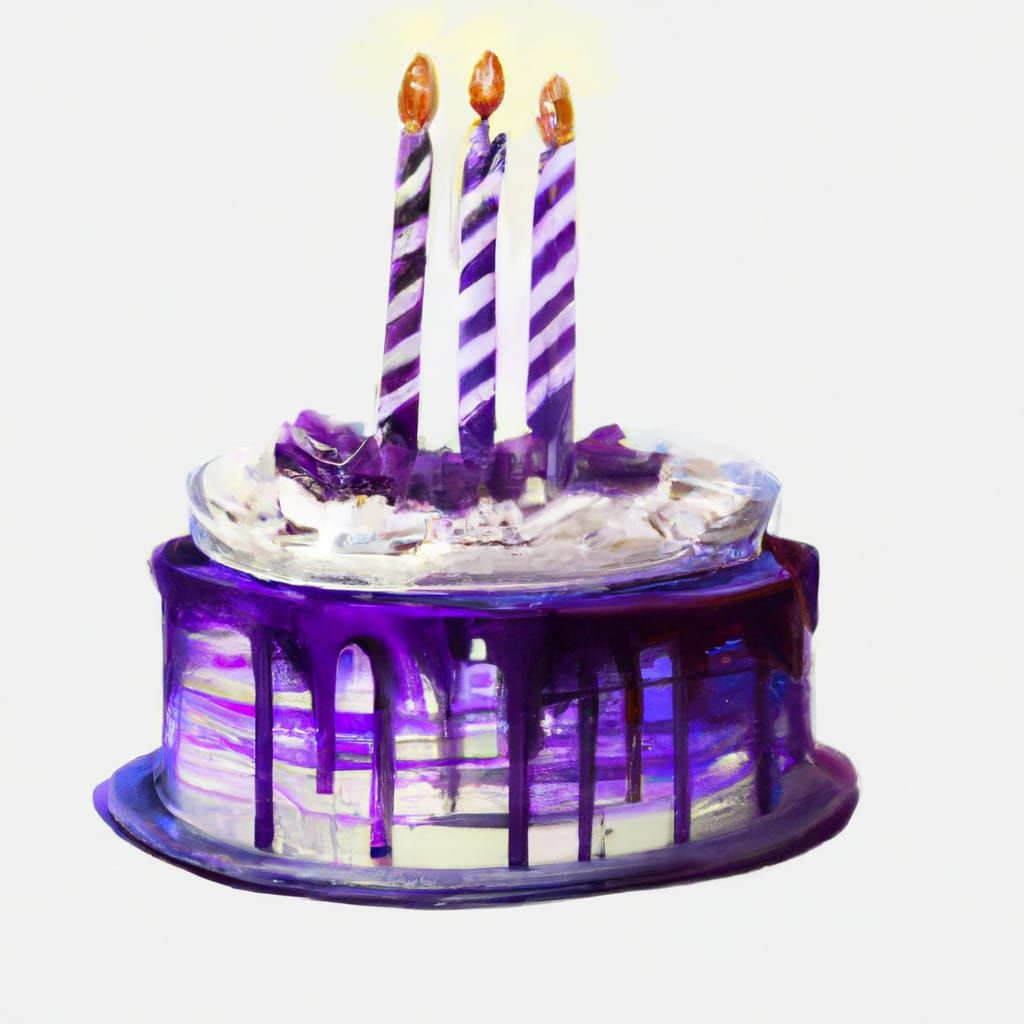 Birthday cake with some purple and white color add two candles on the ...