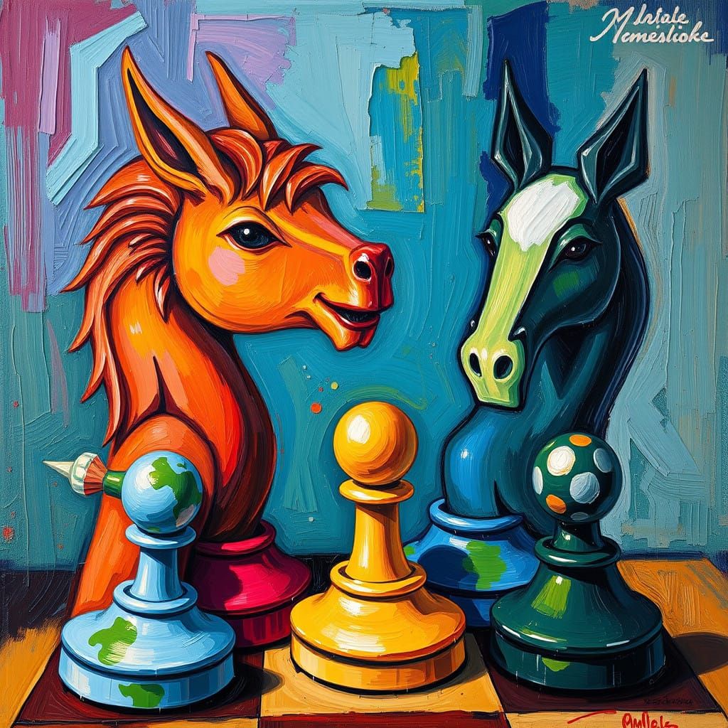 chess figures animals neo-impressionism