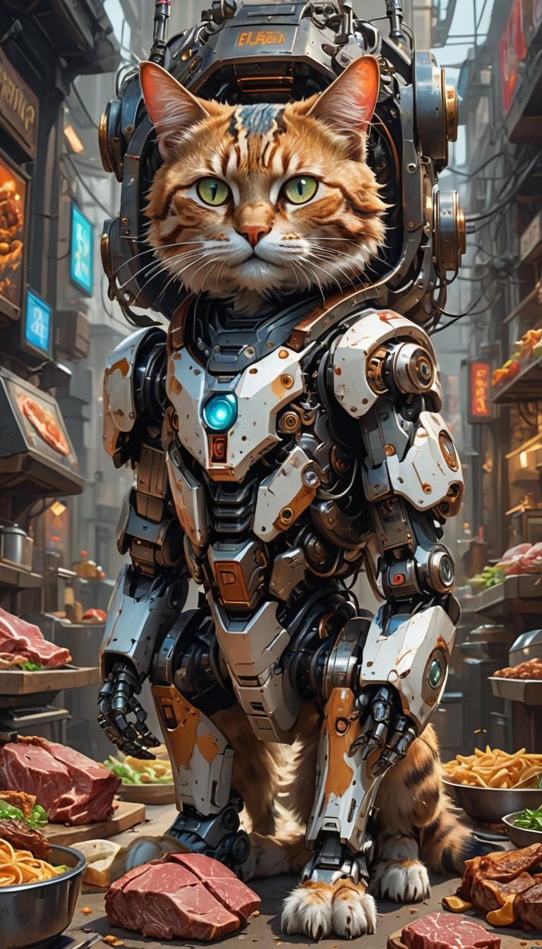 Robot cat on the prowl - AI Generated Artwork - NightCafe Creator