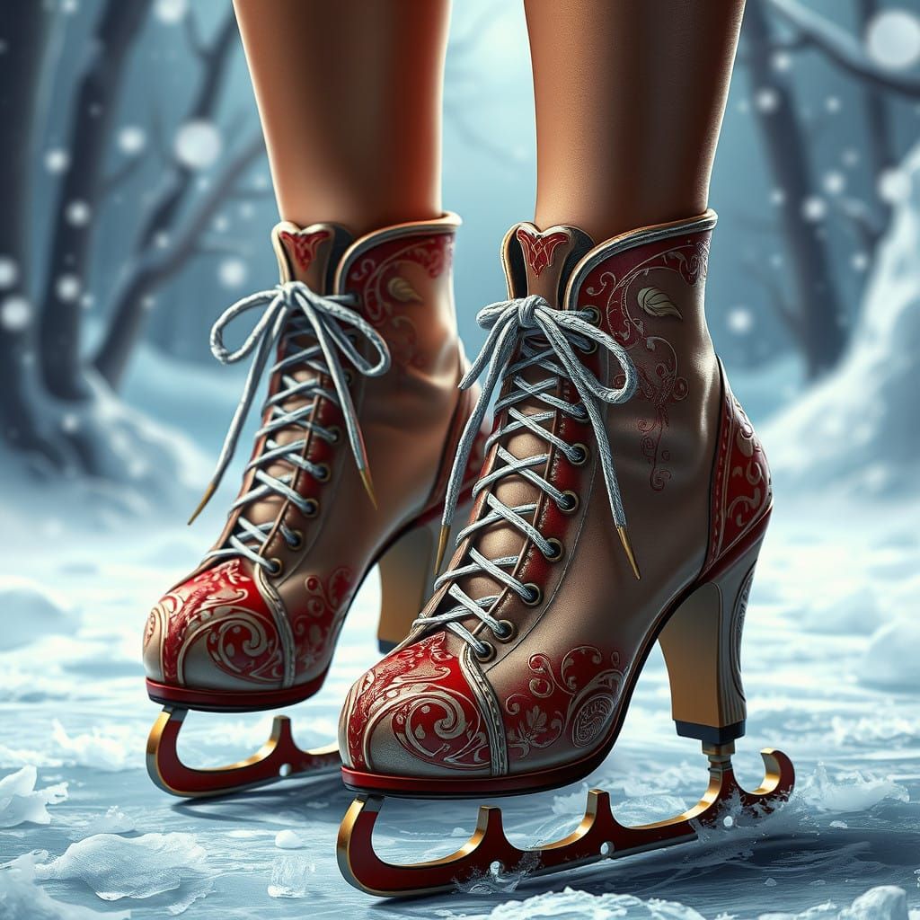 Victorian High Heel Ice Skates in Whimsical Winter... - AI Art