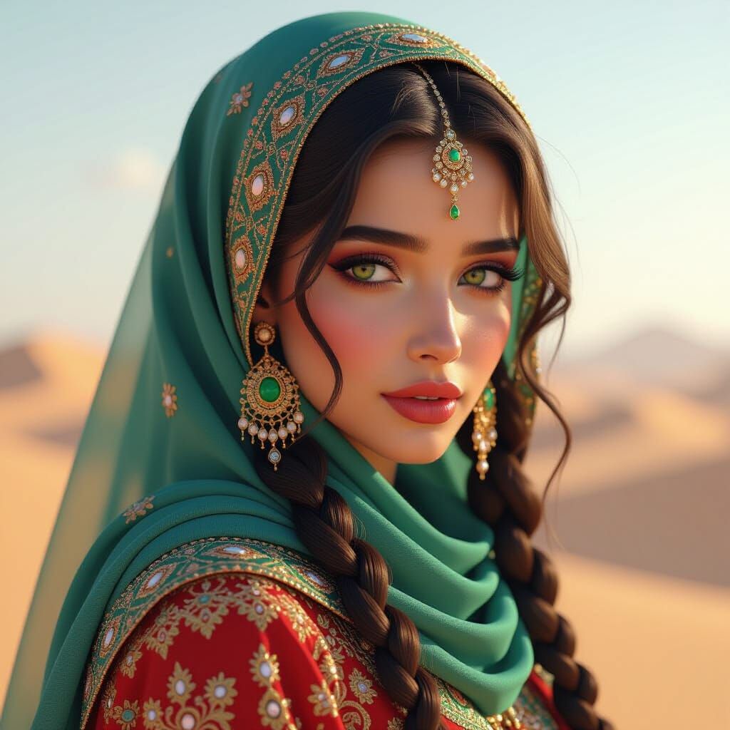 Moroccan Woman Portrait in Digital Art Style - AI Art