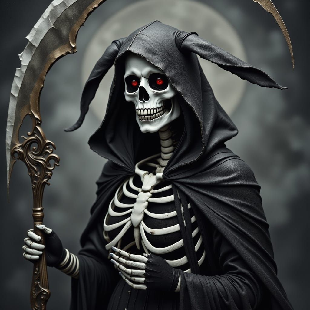 Gothic Rabbit Grim Reaper in Luxurious Cloisonne - AI Art