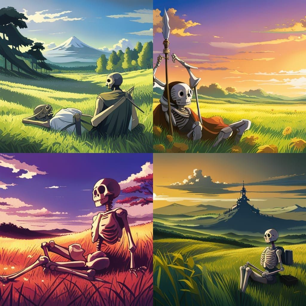 Peaceful Samurai Skeleton, Resting in grass fields. - AI Generated ...