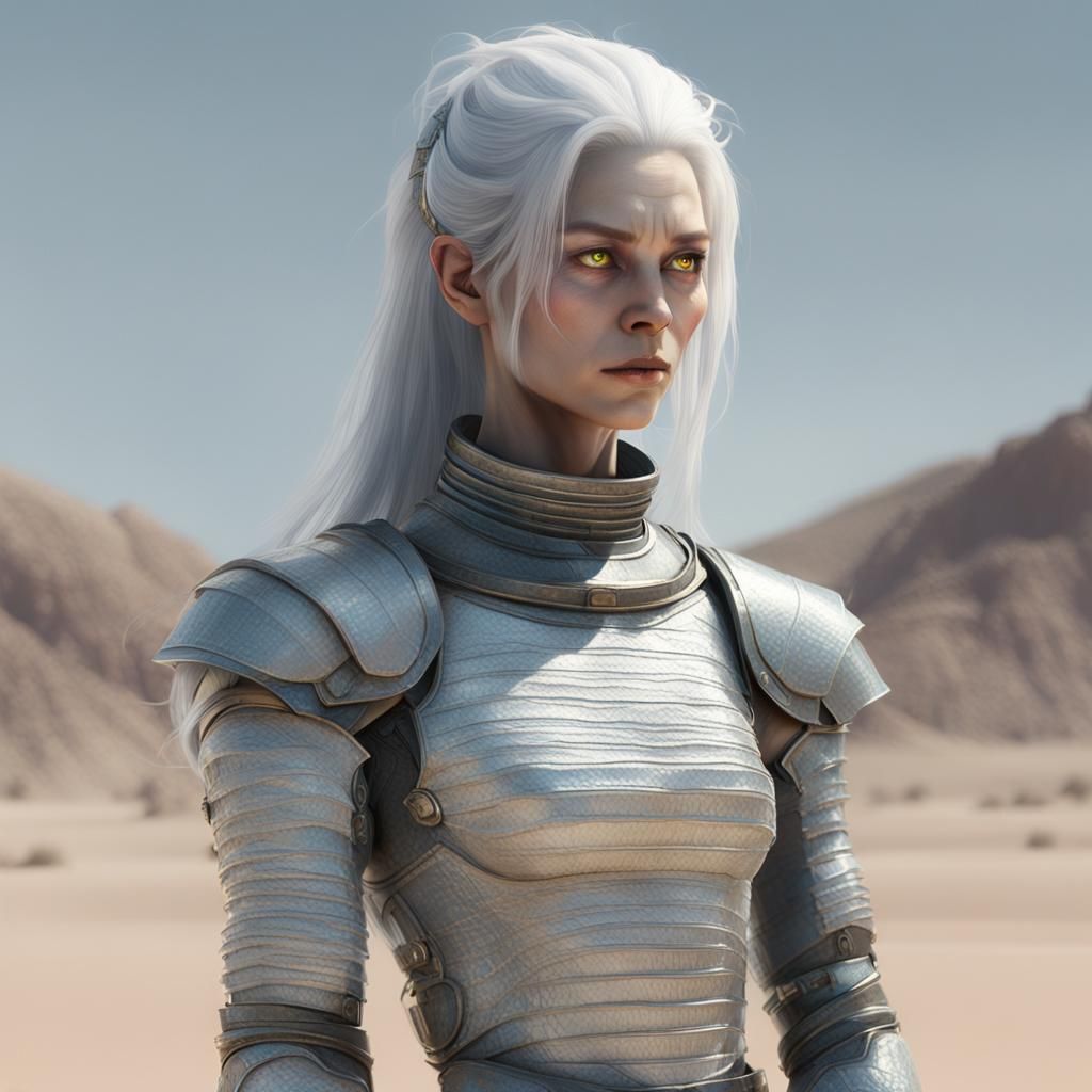 Alien Warrior Woman with Radiant Skin and Stone Ar... - AI Art