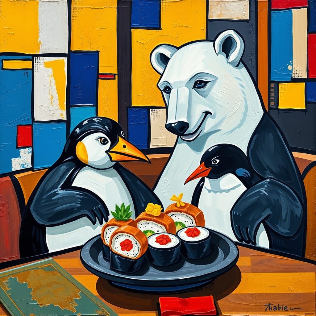 Polar bear and penguin - Cubist Polar Bear and Penguin Enjoy...