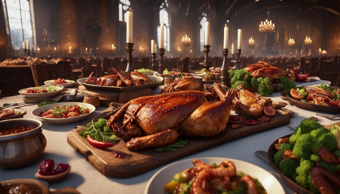 Big feast in the Great Hall - AI Generated Artwork - NightCafe Creator