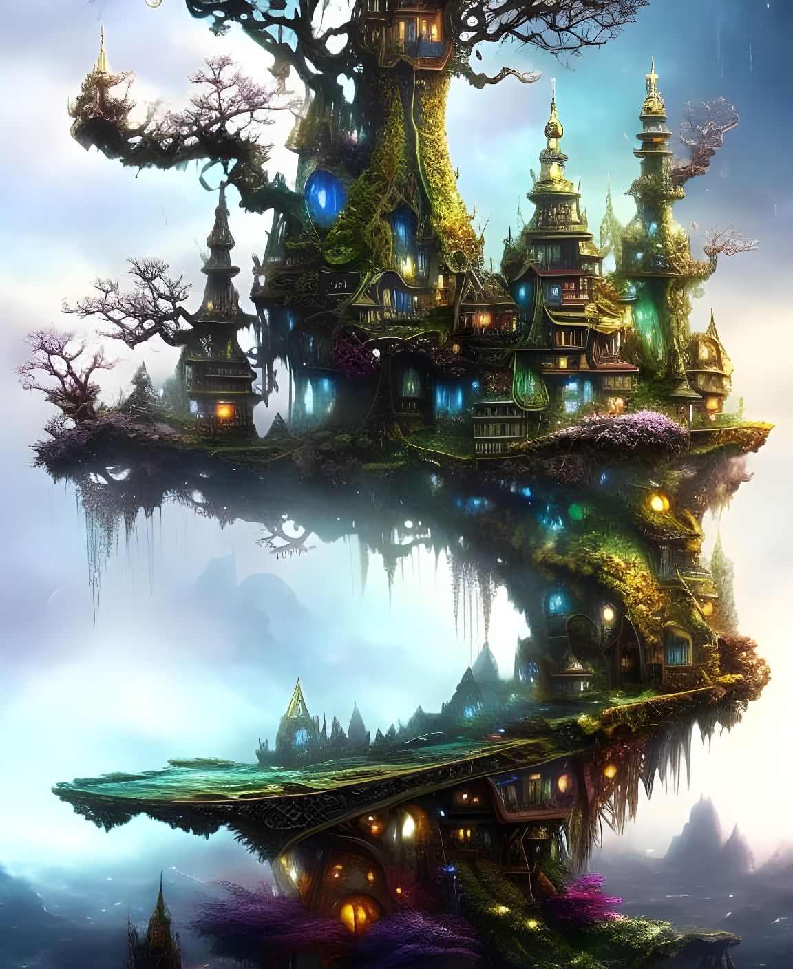 Bonsai treehouse village - AI Generated Artwork - NightCafe Creator