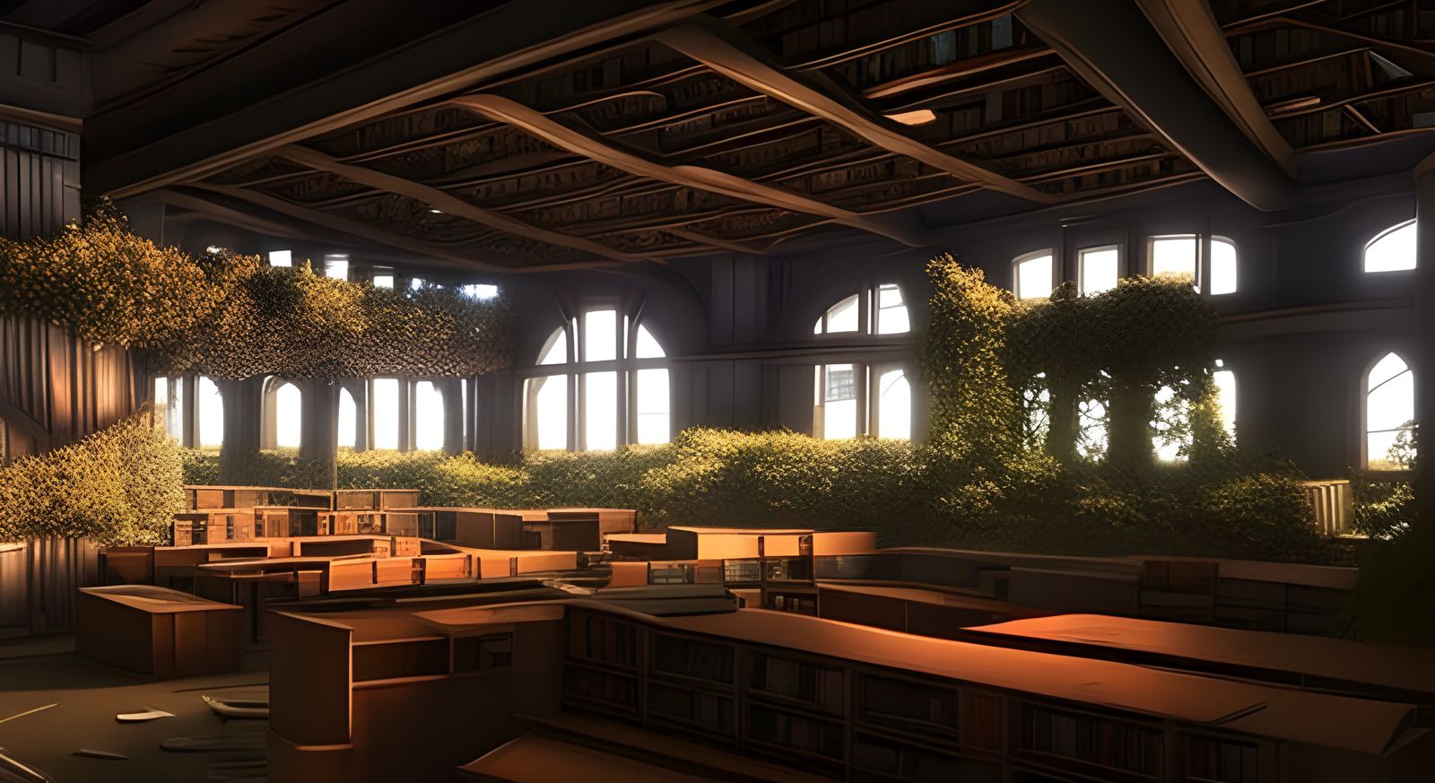 A Large Library, Overgrown, In Disarray - AI Generated Artwork ...