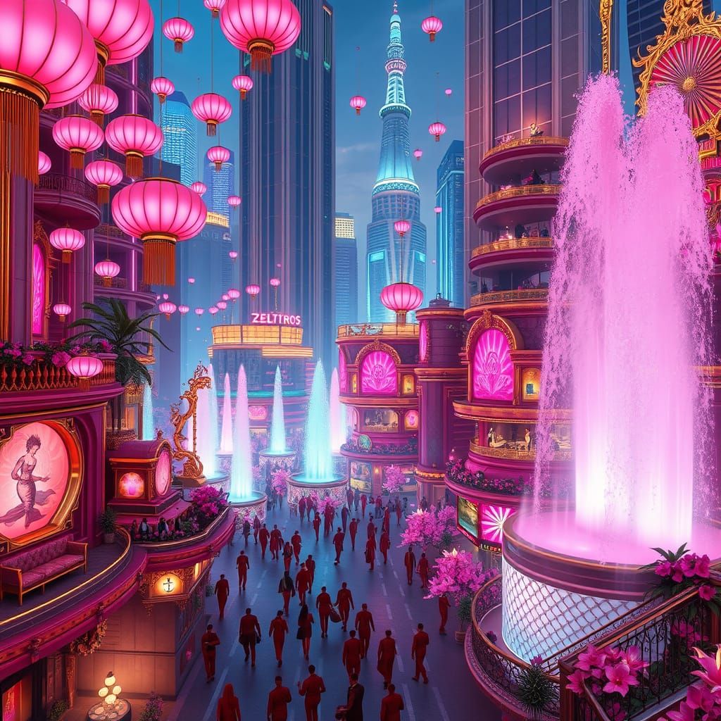 Zeltros Cityscape Radiates Vibrant Elegance in Sof... - AI Art