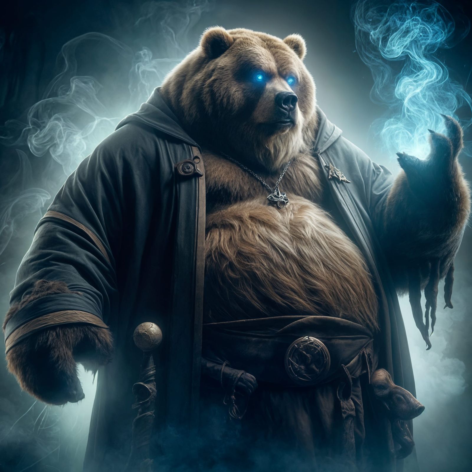 Powerful Grizzly Bear Wizard Casts Dark Magic - AI Art