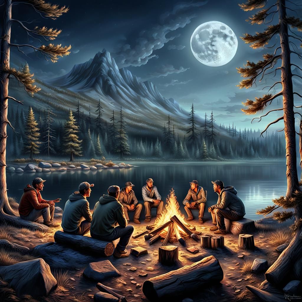 Close-Up of Handsome Men in the Moonlight - AI Generated Artwork ...