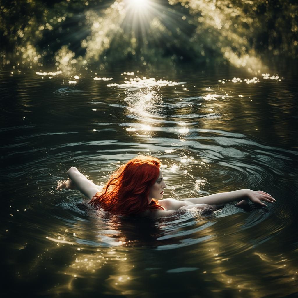 A striking, high-resolution photograph featuring a young woman with red ...