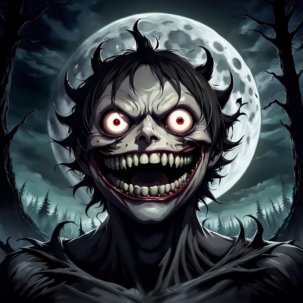 A creepy face in front of a full moon, by Aleksander Gierymski, digital ...
