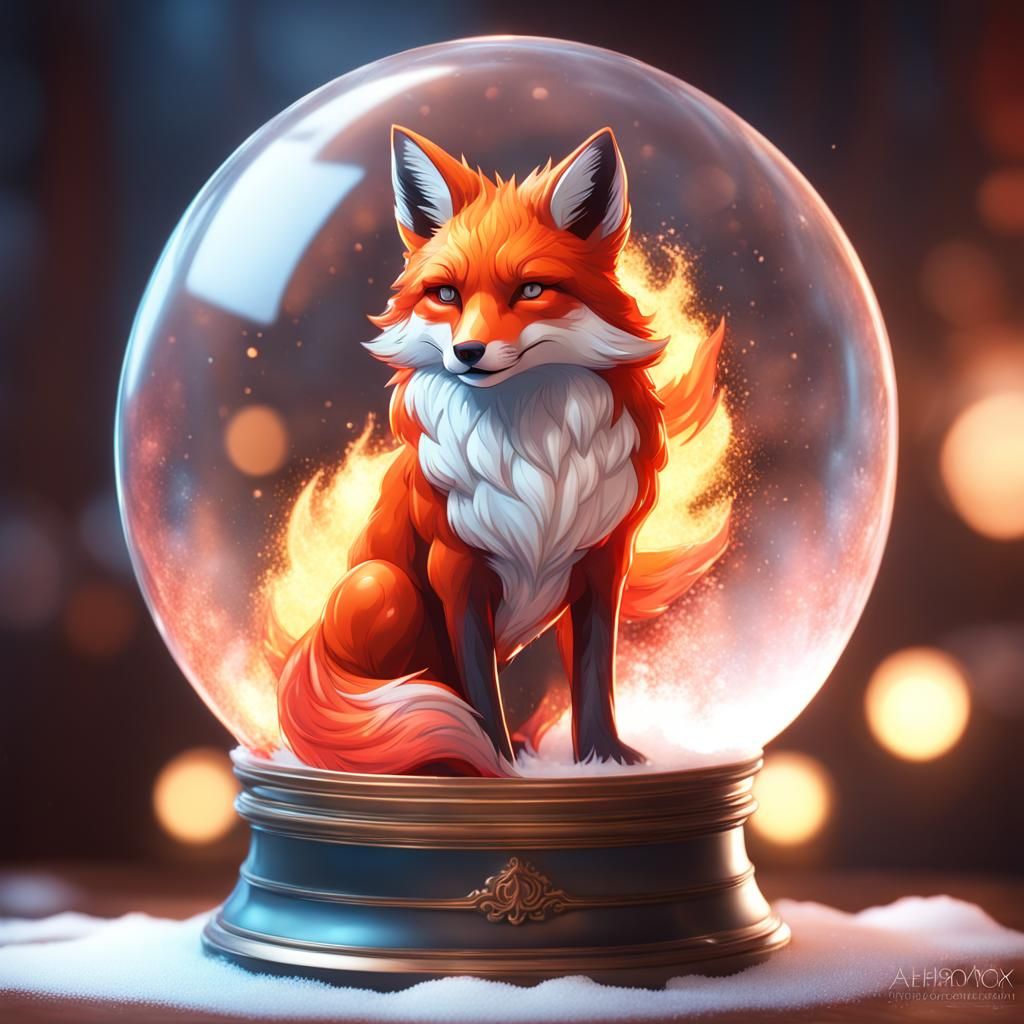fire fox in a snow globe - AI Generated Artwork - NightCafe Creator