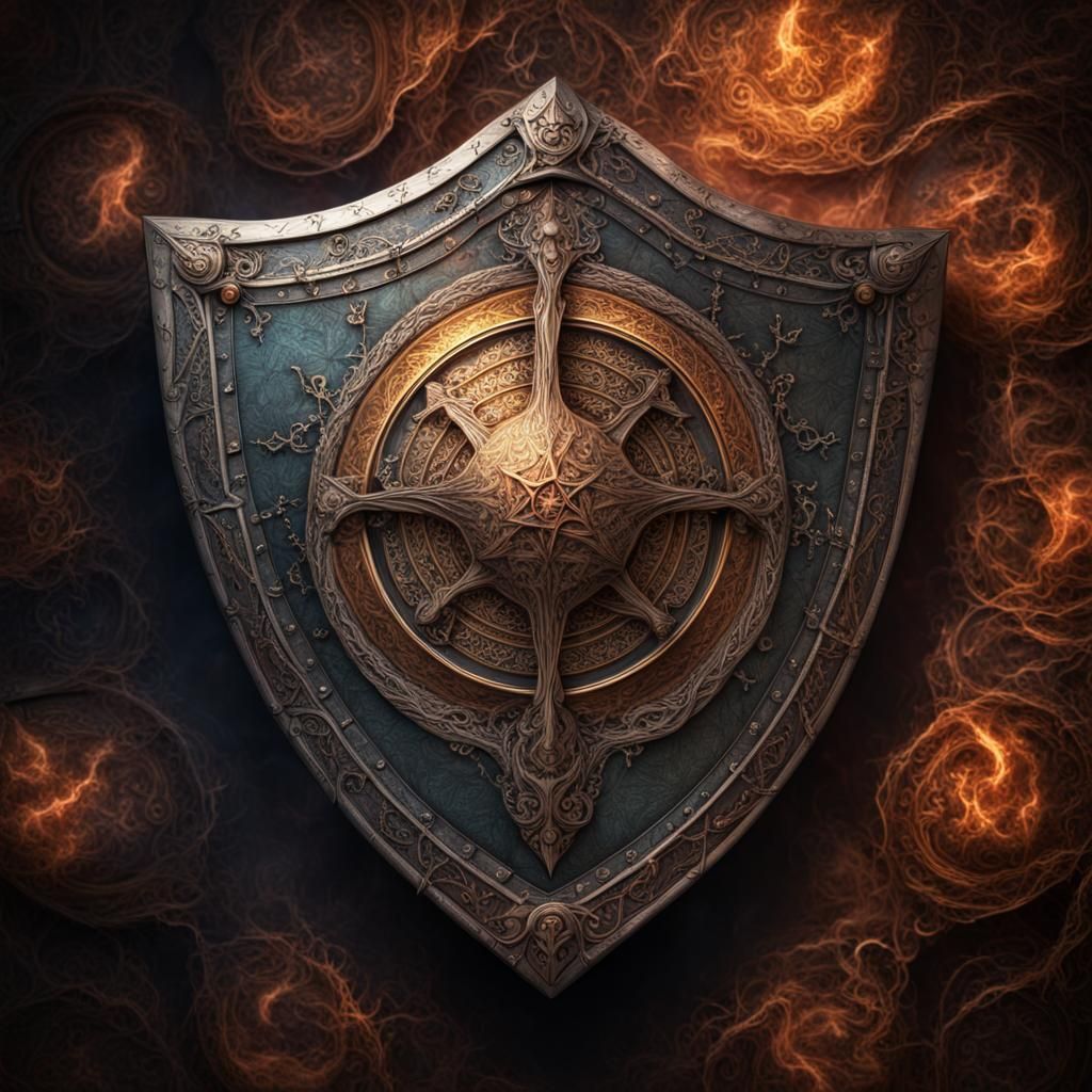 Magic fantasy shield with spells and magic and incantations streaming ...