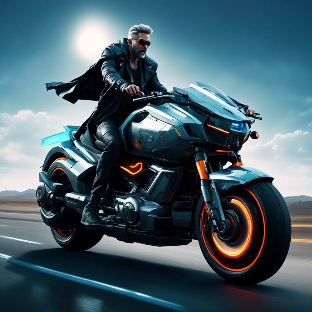 A wizard riding a futuristic motorcycle. - AI Generated Artwork ...