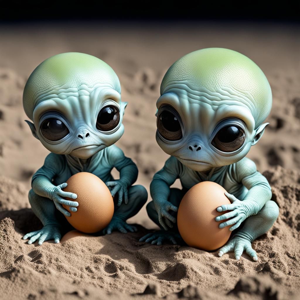 Two baby aliens just hatched from a pair of eggs - AI Generated Artwork ...