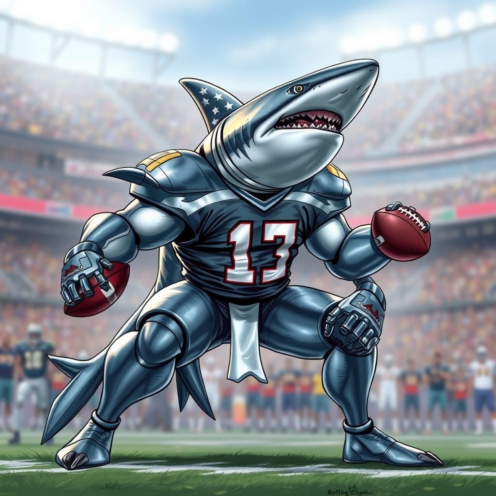 Metallic Hammerhead Football Hero - AI Art