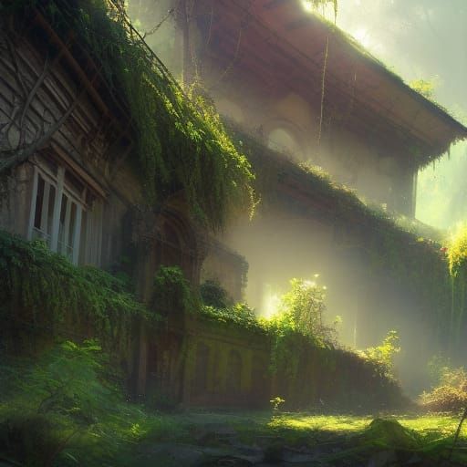 mossy building 2 - AI Generated Artwork - NightCafe Creator