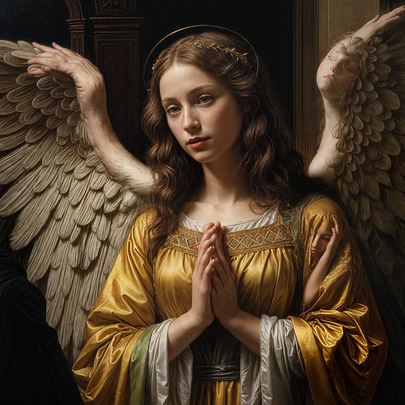 Hyper realistic, highly detailed Renaissance Masterpiece painting of the Annunciation of Christ