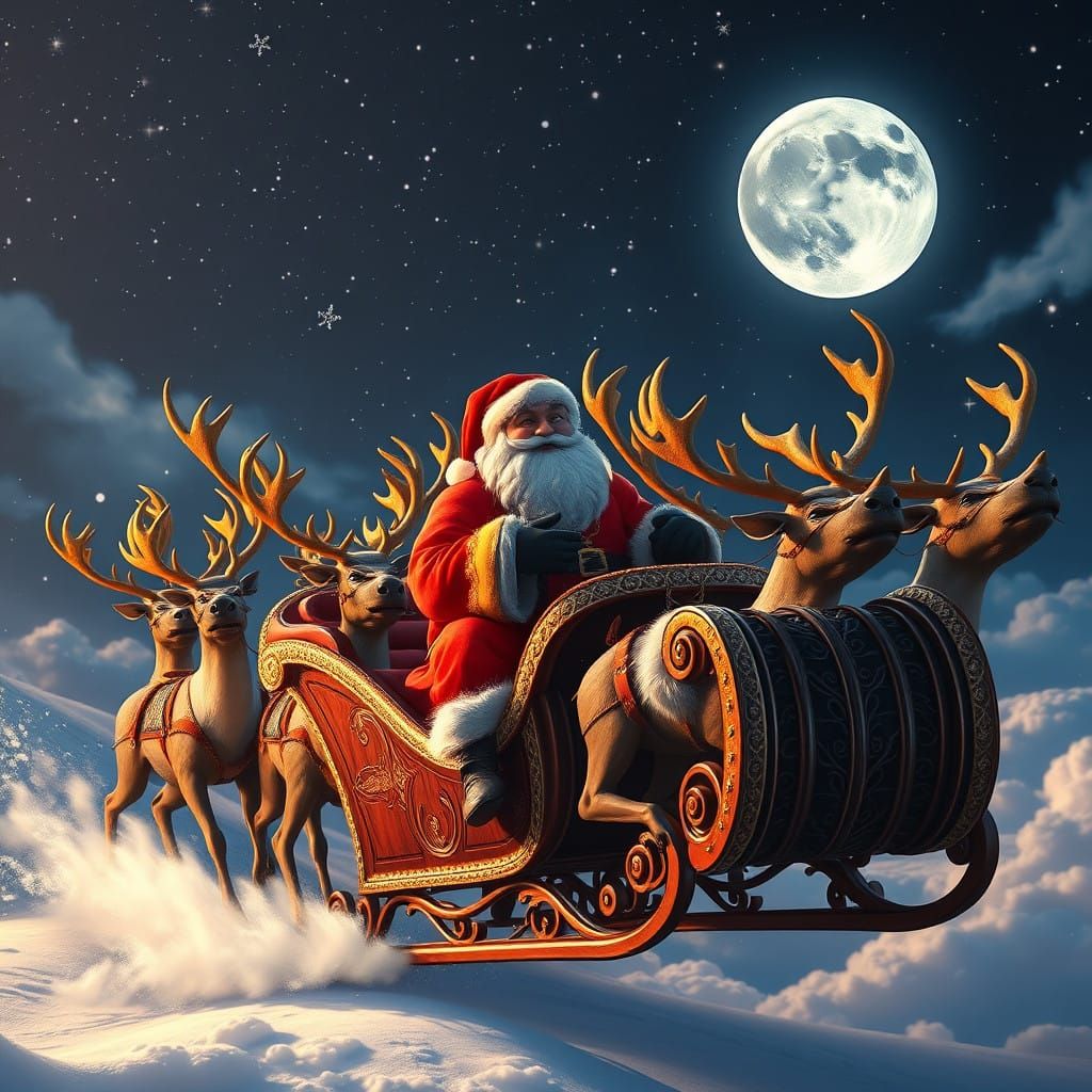 Santa on his sledge - Surreal Santa Claus Soars Through Sta...