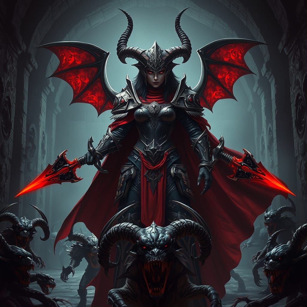 The Demon's Warden: Dark Fantasy Warrior in Crypti... - AI Art