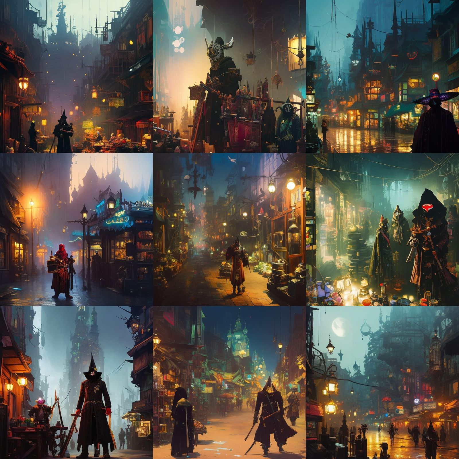 "Greedy and ominous masked merchant selling black market enchanted ...