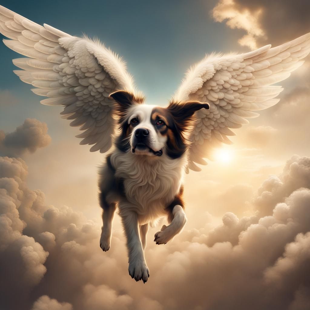 Dogs with Angel wings flying through the sky - AI Generated Artwork ...