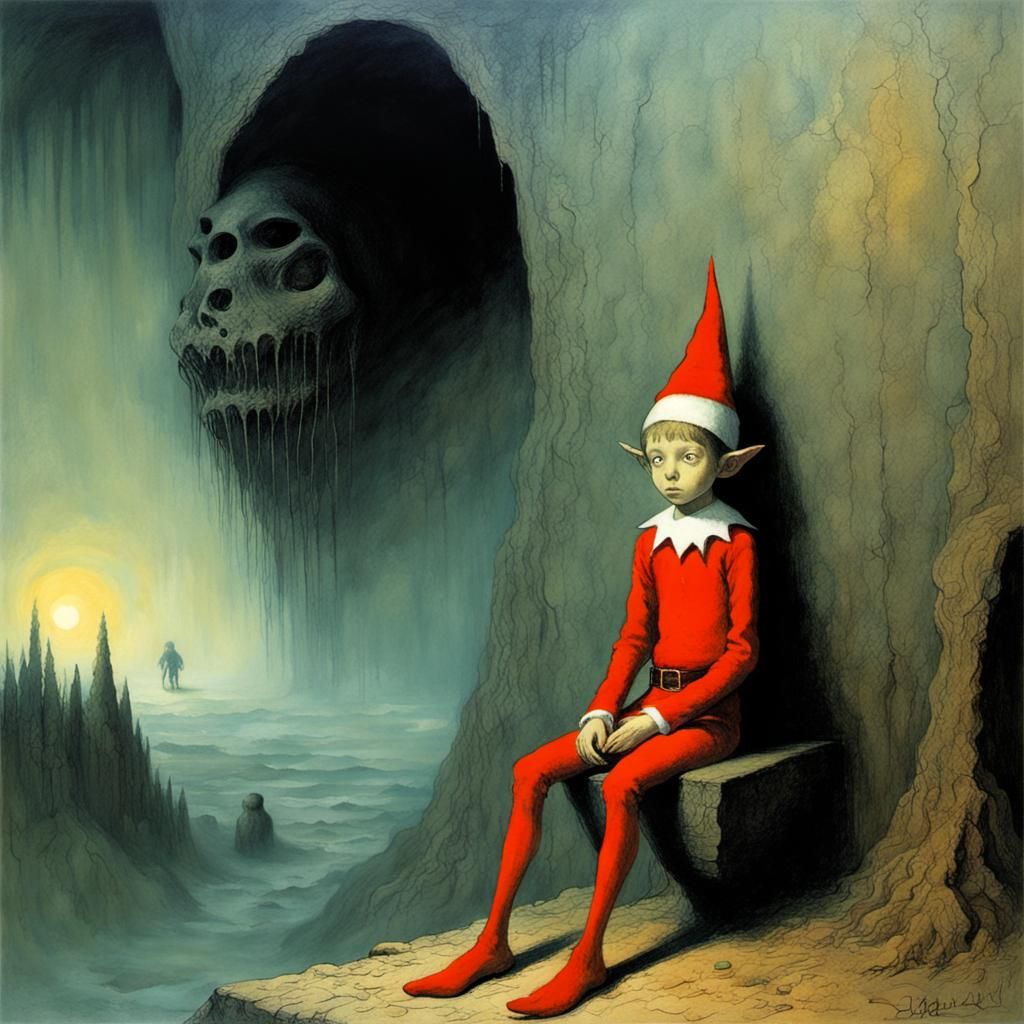 A Dark Elf Watches Over a Haunted Landscape in Oil... - AI Art