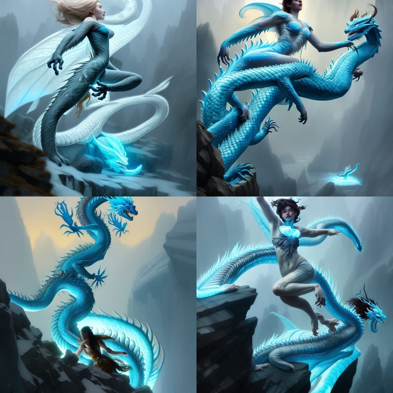 a human frozen dragon goddess falling of a cliff while in human form ...