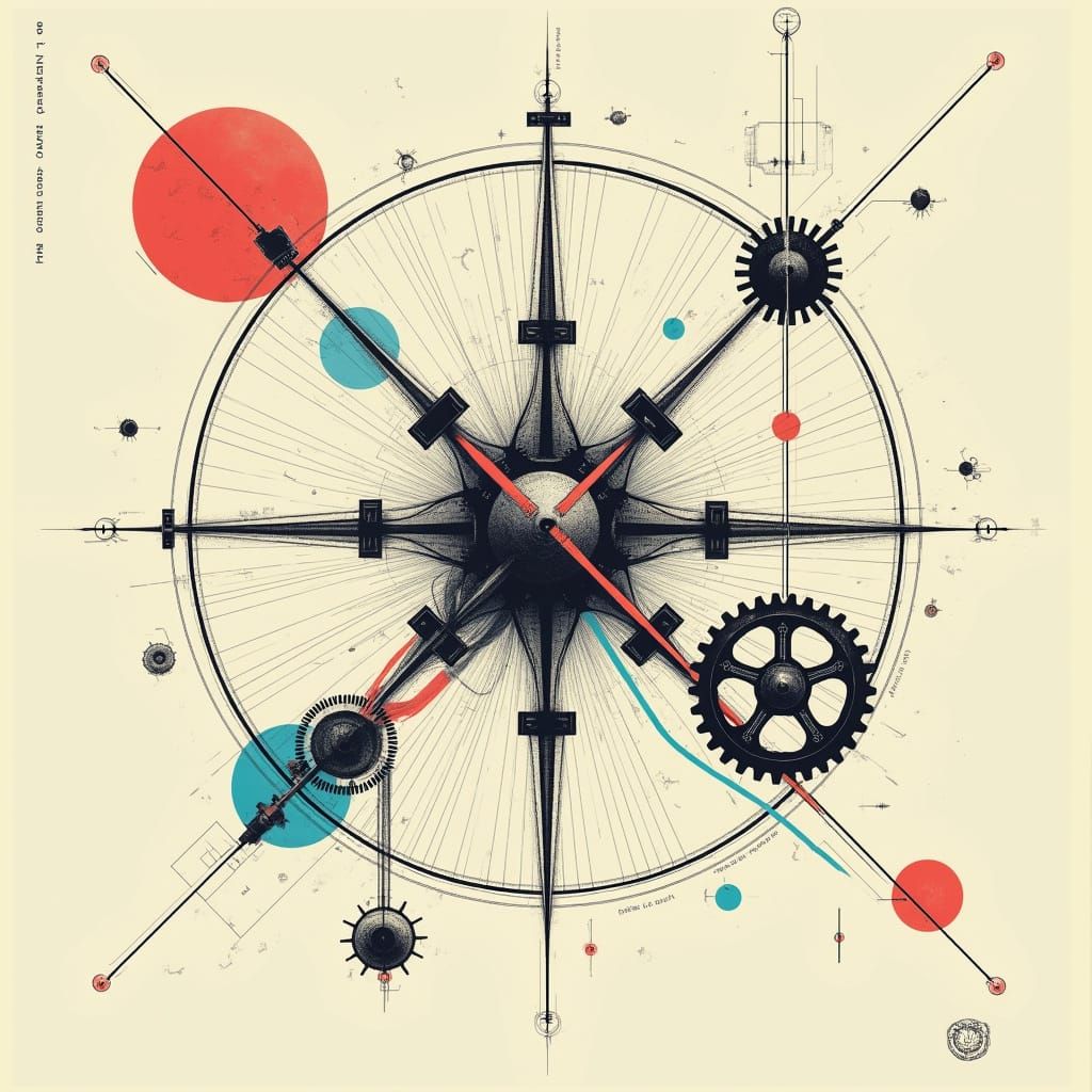 Mechanical Forces in Harmony: A Minimalist Illustr... - AI Art