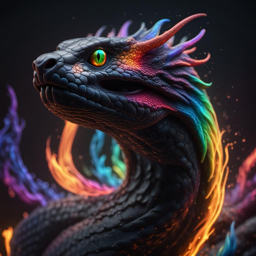 cobra viper, black and iridescent rainbow flames - AI Generated Artwork ...