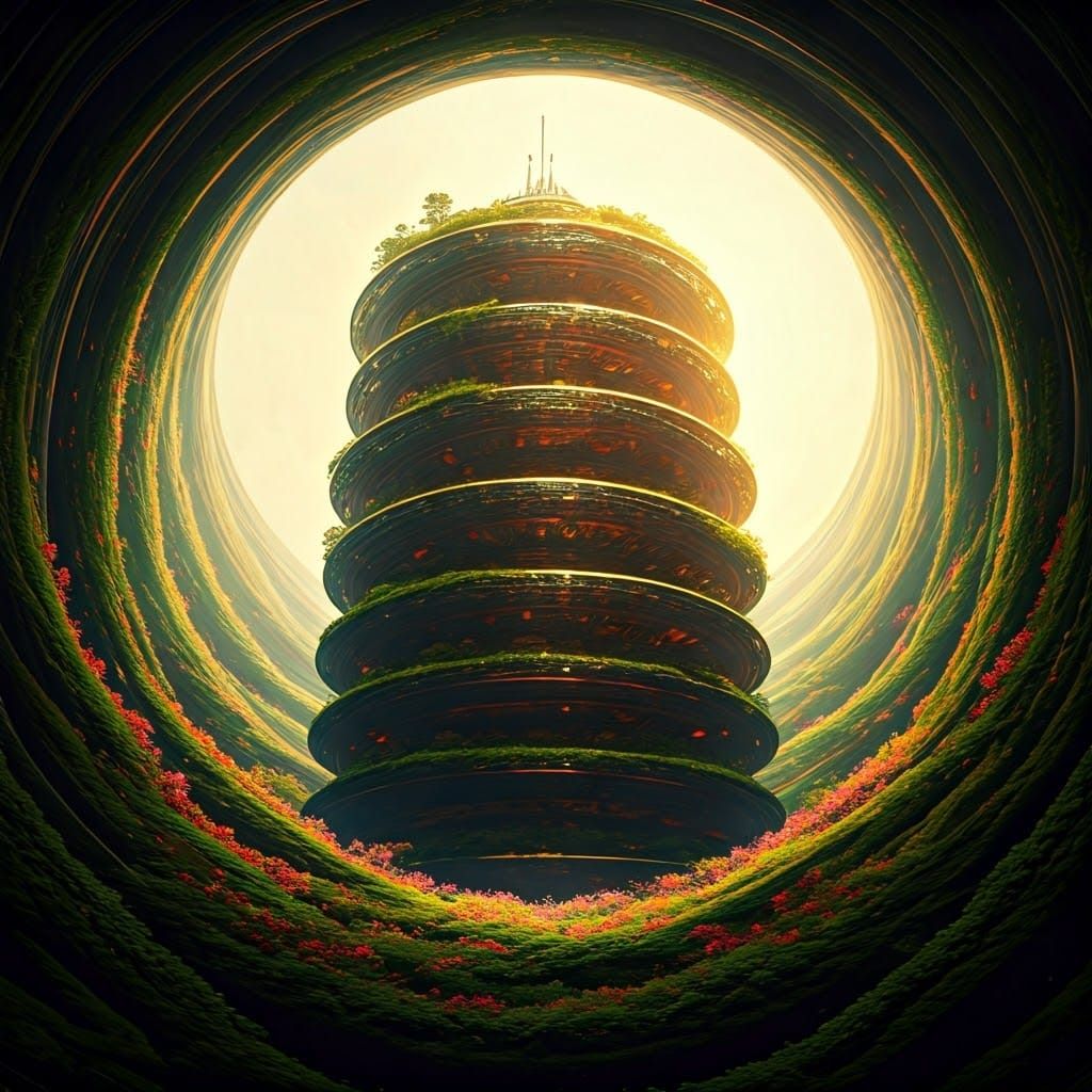 Surreal Solarpunk Masterpiece: Majestic Tower in I... - AI Art