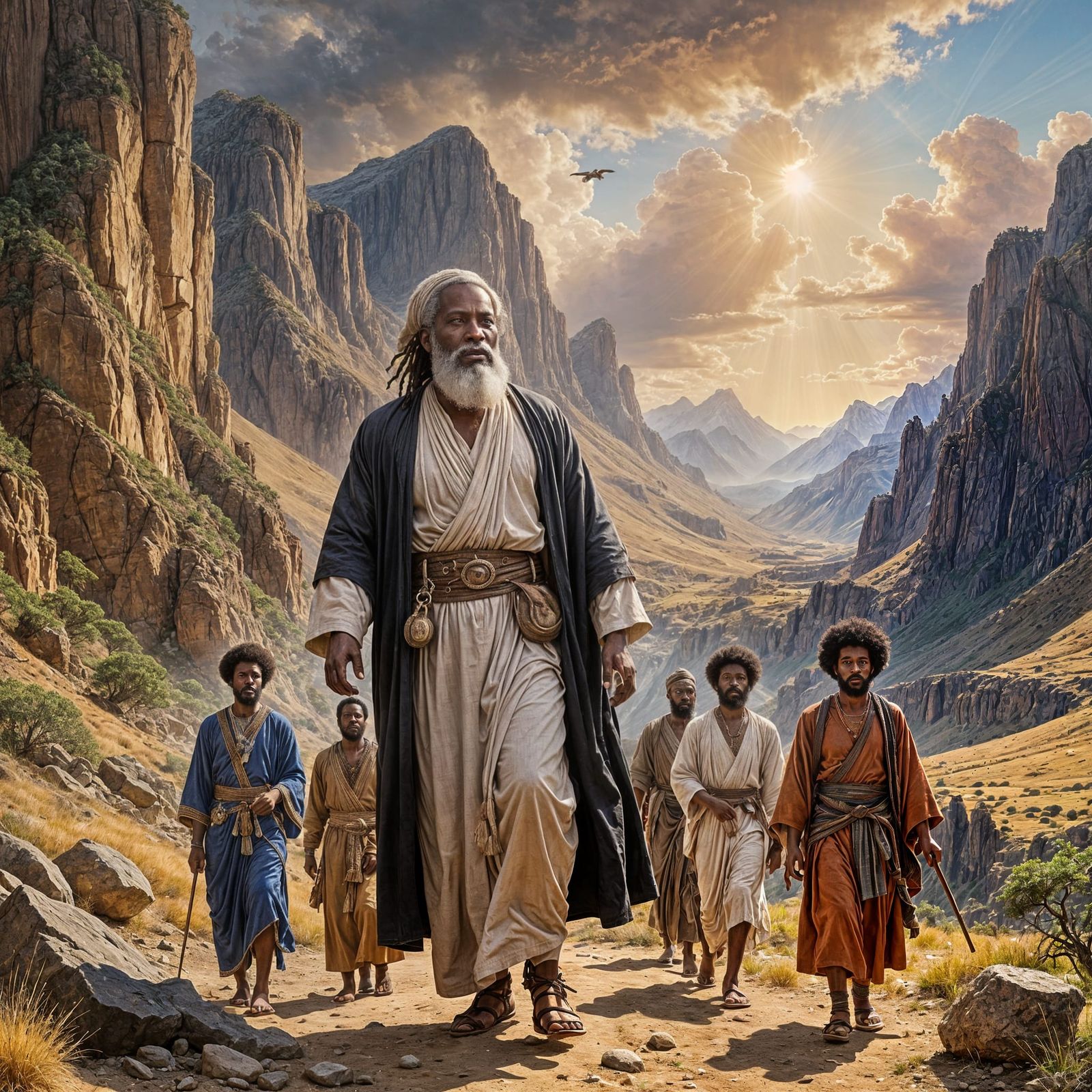 a realistic image of Moses leading the Israelite men, through the ...