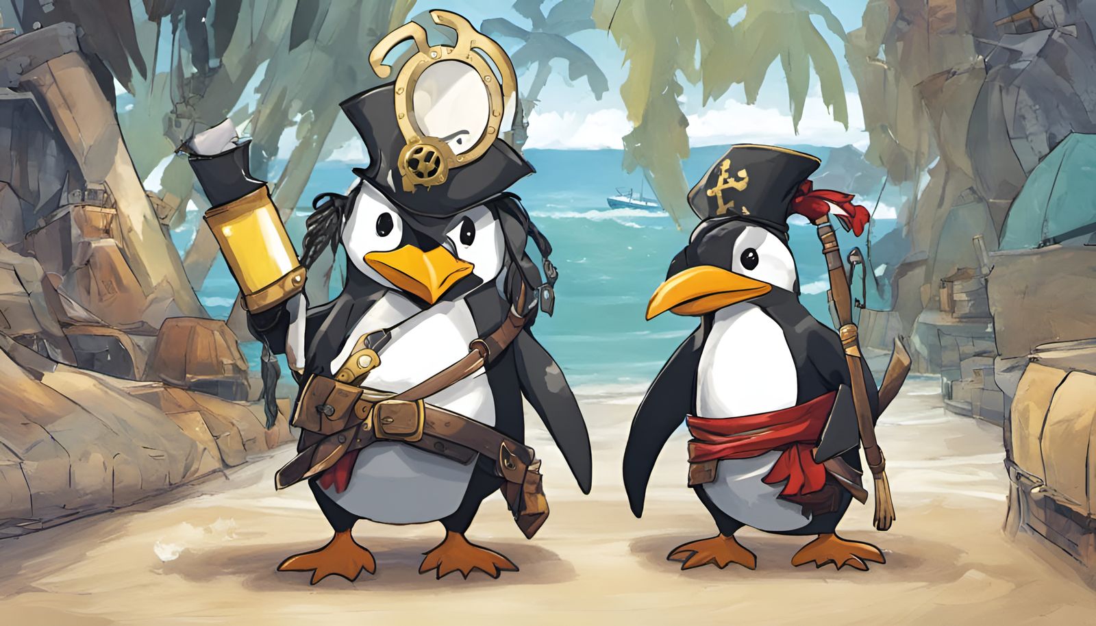 Not Alone on this Island Captain Penguin - AI Generated Artwork ...
