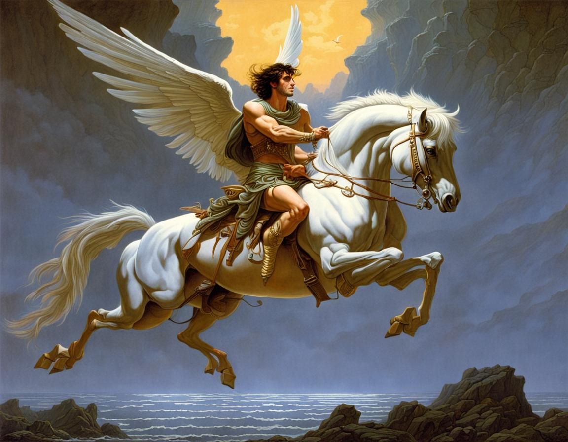 A painting of Perseus riding on Pegasus, by Michael Whelan - AI ...
