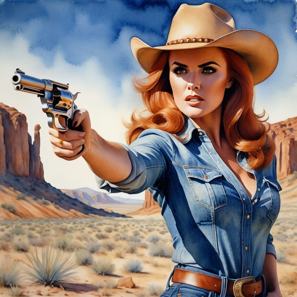 Say "Good-bye," Conrad! - Woman in Cowboy Hat, Desert Landsc...