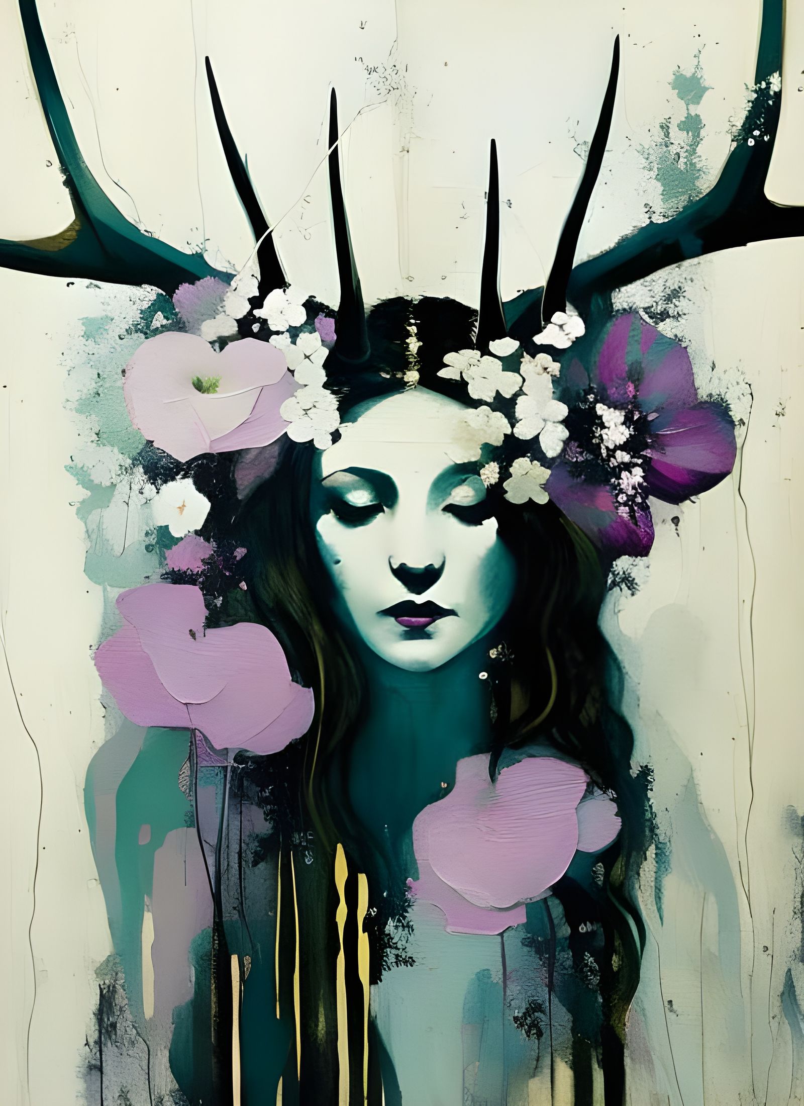 "portrait of_ghost woman with antlers with flowers", insanely detailed ...