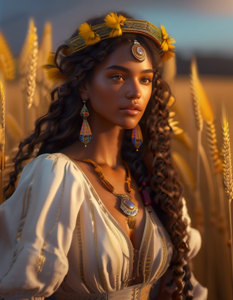 Bohemian beauty with long wavy hair striking yellow eyes and full lips ...