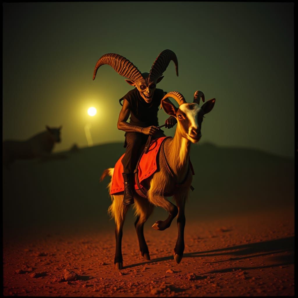 Nosferatu riding a pigmy goat - Nosferatu Rides a Mysteriou...