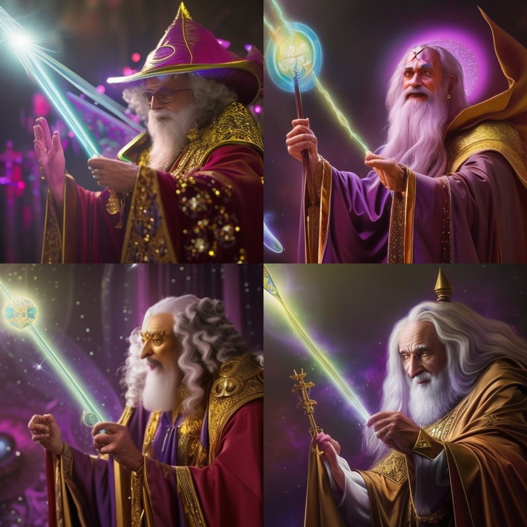 close up, ultrafine detailed Celestial wizard casting a spell ...