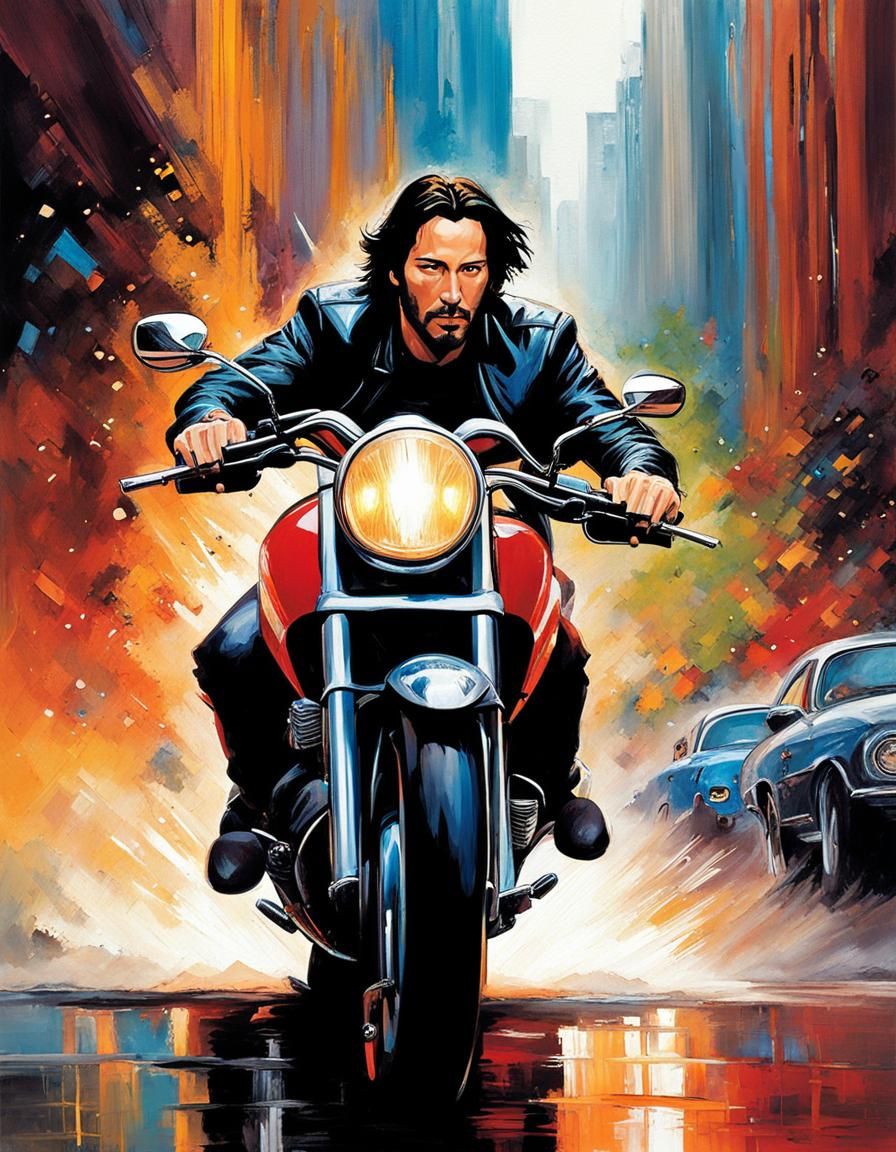 Keanu riding a motorcycle - AI Generated Artwork - NightCafe Creator