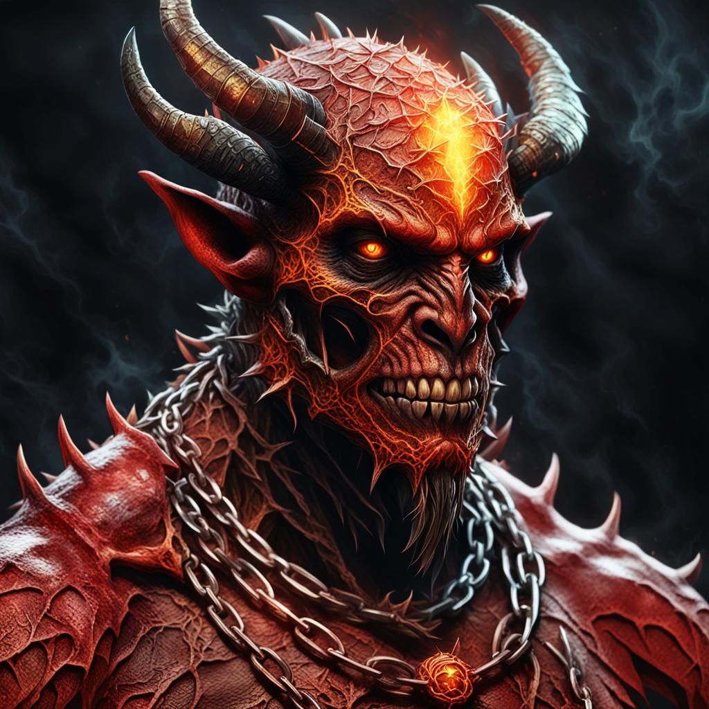 Spectral Demon Cervid in Fiery Chains - AI Art